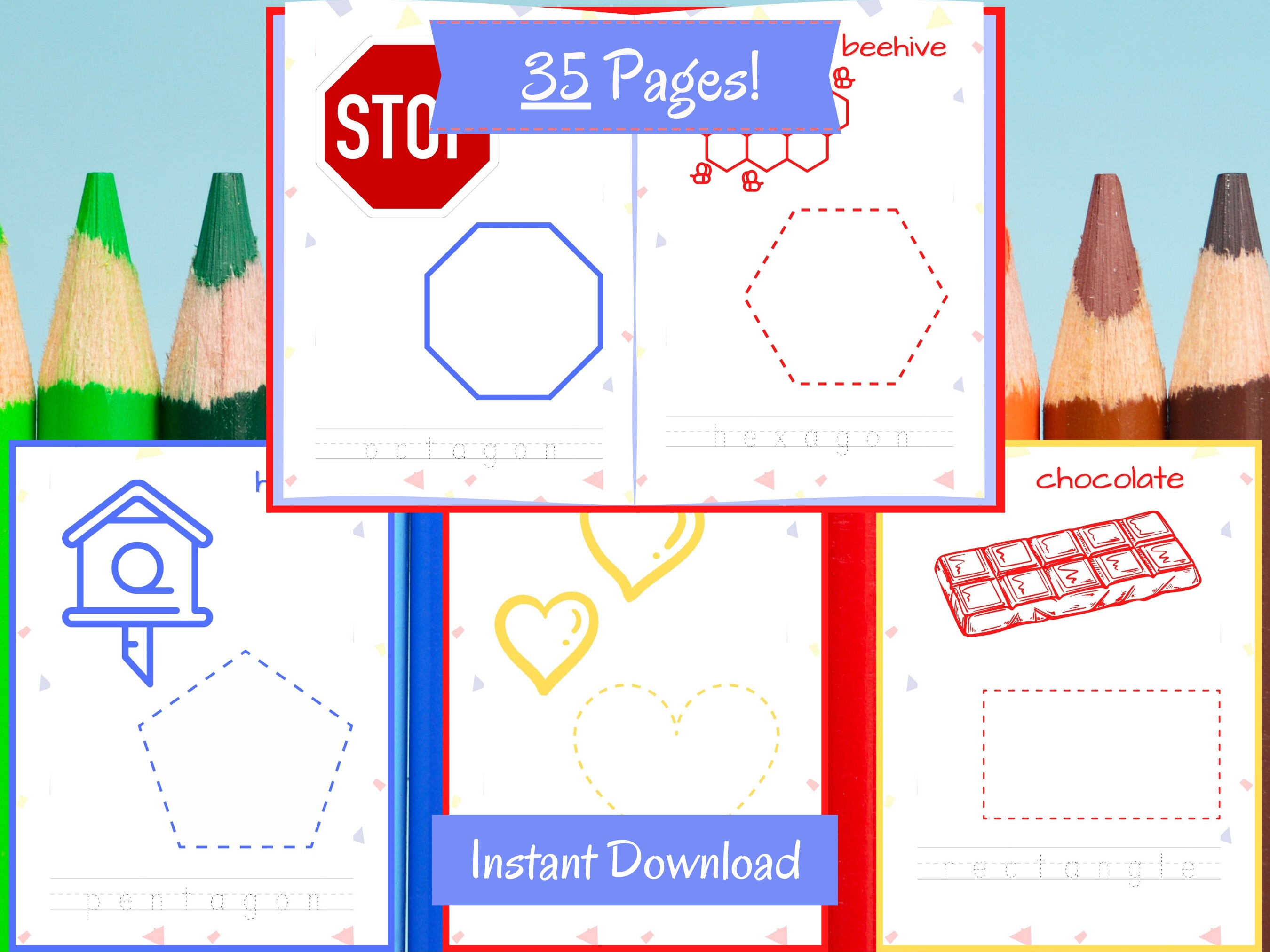 DIGITAL PRESCHOOL SHAPES Worksheets 35 Pages Preschool Worksheets ...