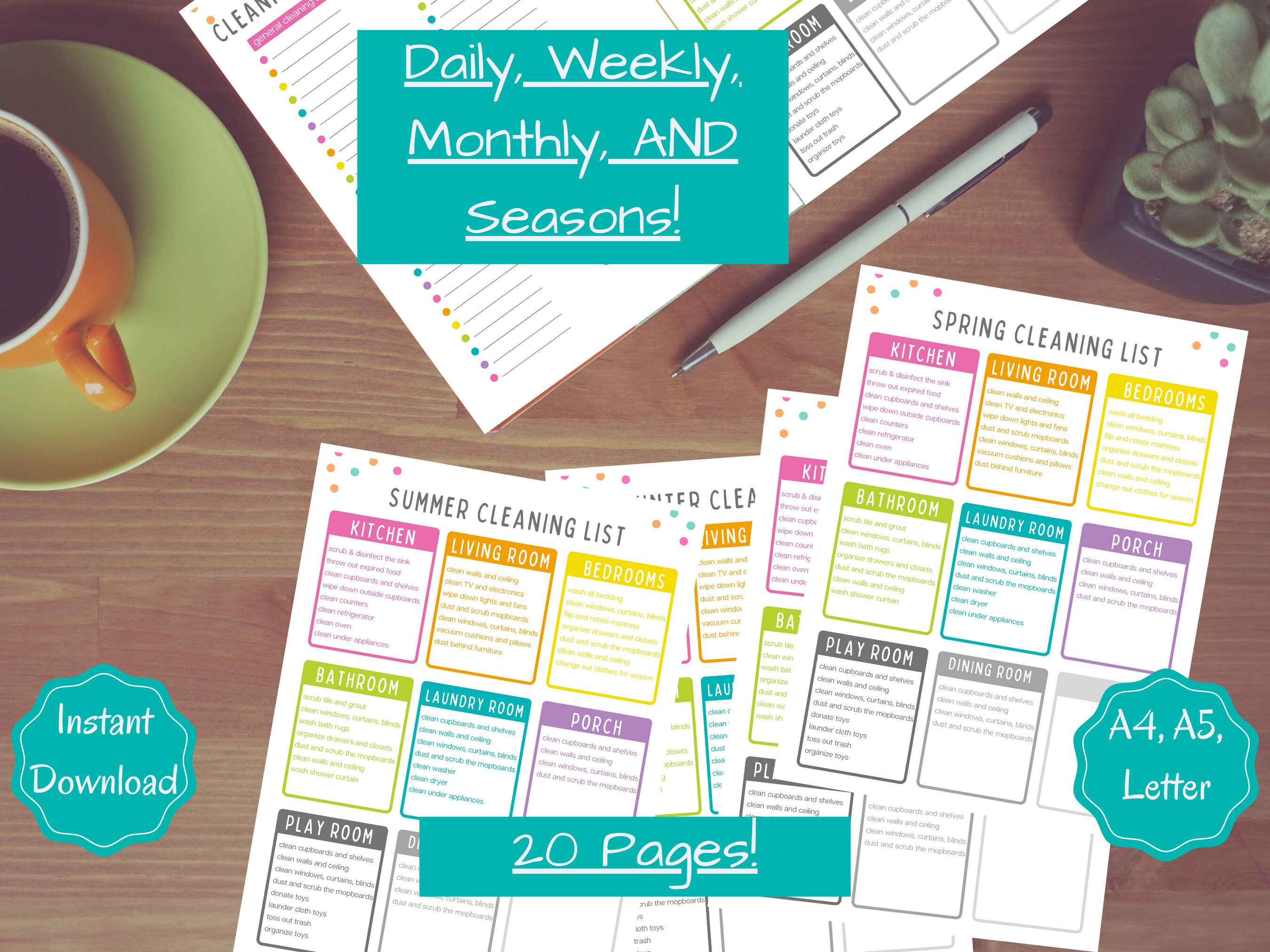 DIGITAL CLEANING CHECKLIST Printable 39 Pages Cleaning Planner ...