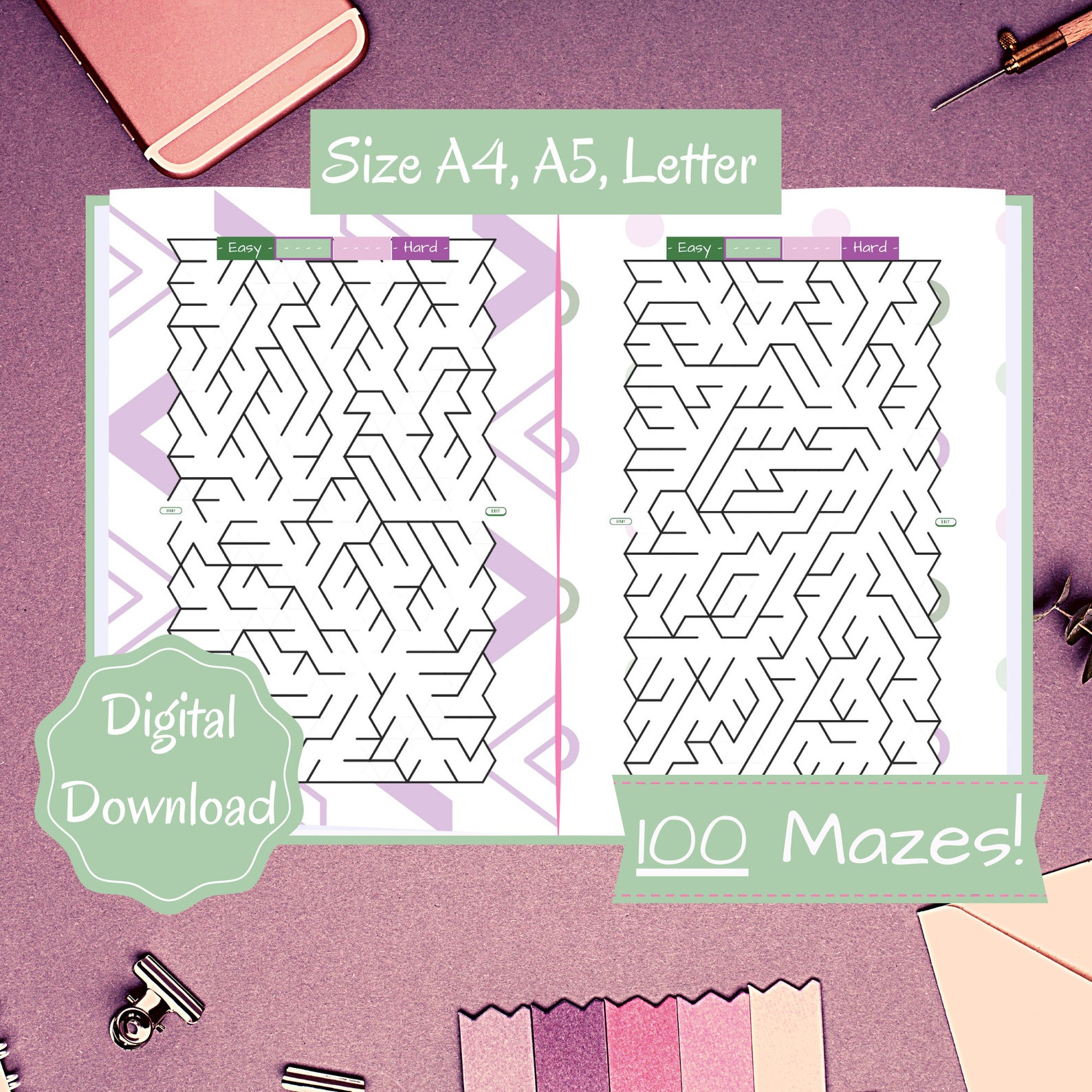 DIGITAL 100 MAZES BUNDLE, 4 Difficulty Levels, Maze Bundle, Maze Pack ...