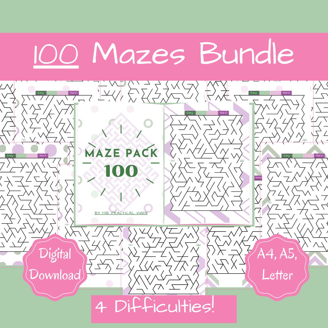 DIGITAL 100 MAZES BUNDLE, 4 Difficulty Levels, Maze Bundle, Maze Pack ...