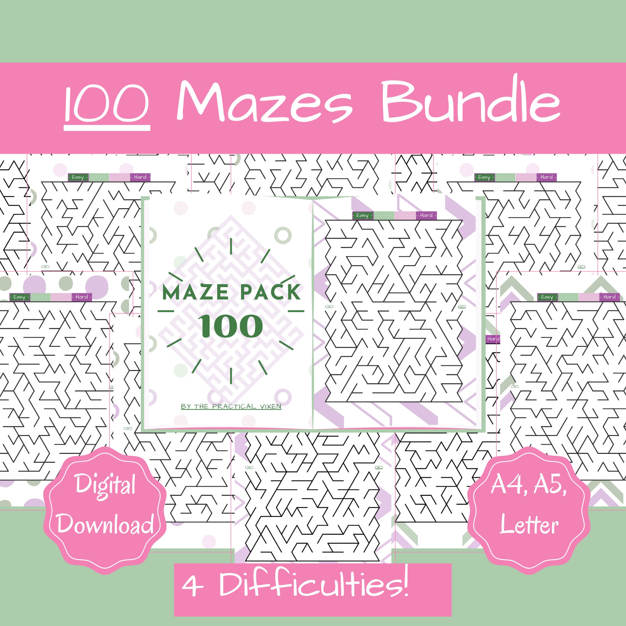 DIGITAL 100 MAZES BUNDLE, 4 Difficulty Levels, Maze Bundle, Maze Pack ...