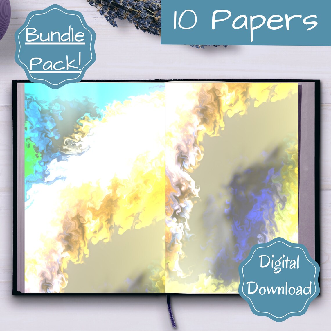 10 DIGITAL Papers FLUID ART Designs 300 D P I in Blue, Yellow, and More ...