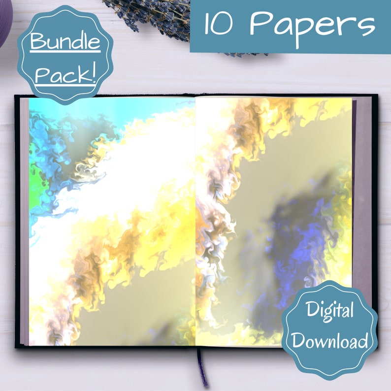 10 DIGITAL Papers FLUID ART Designs 300 D P I in Blue, Yellow, and More ...