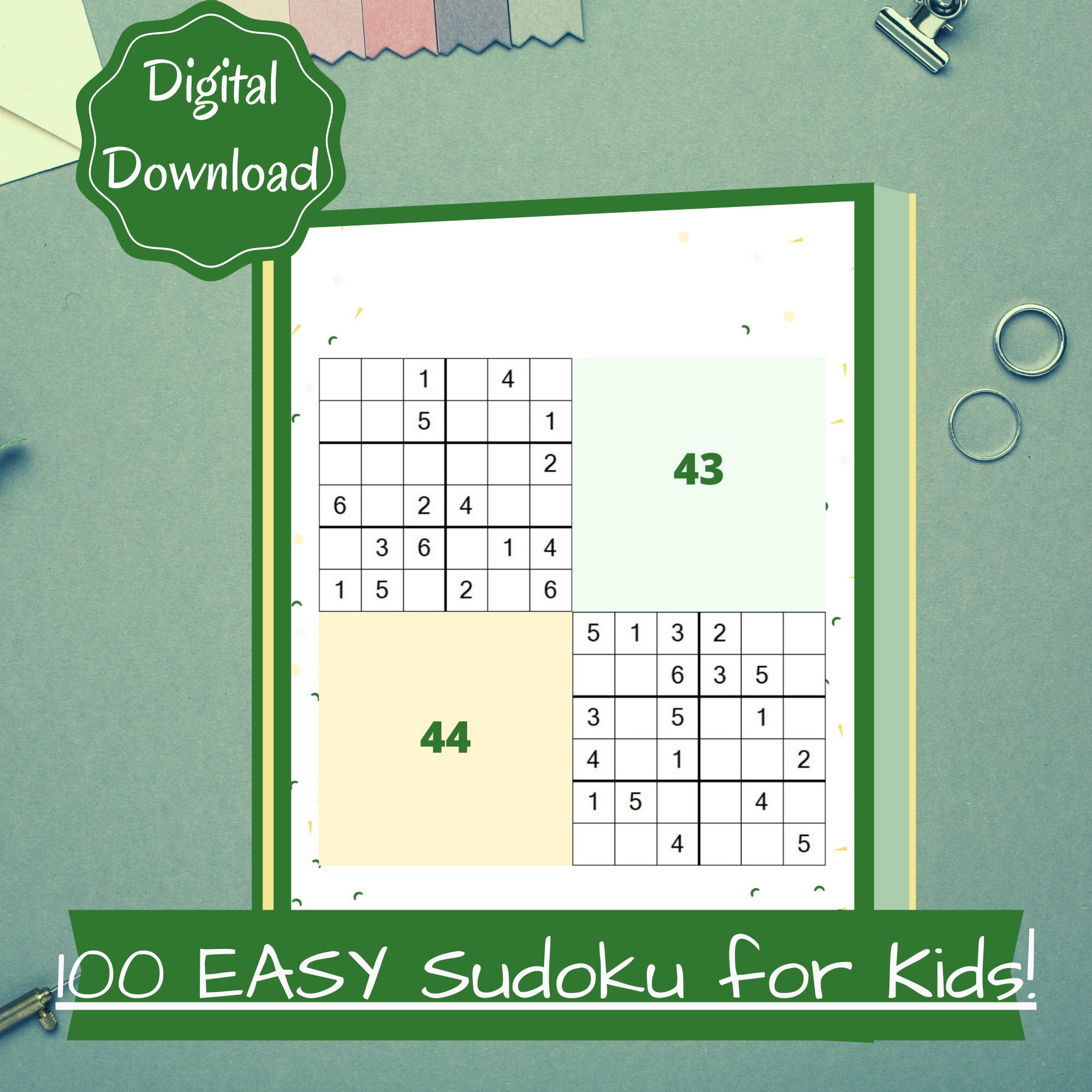 DIGITAL 100 6x6 EASY SUDOKU for Kids Bundle, Sudoku Printable Pack ...