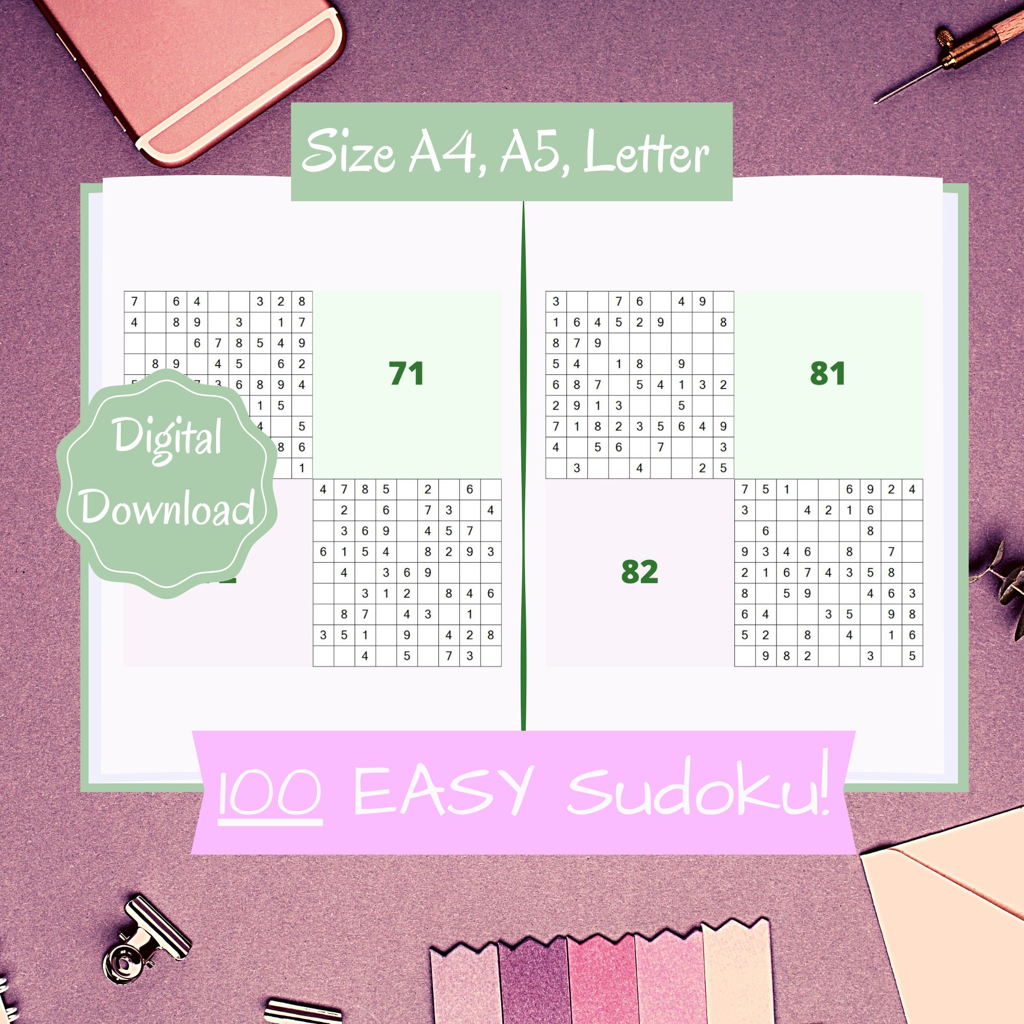 DIGITAL 100 EASY SUDOKU Bundle, Sudoku Printable Pack, Easy Sudoku ...