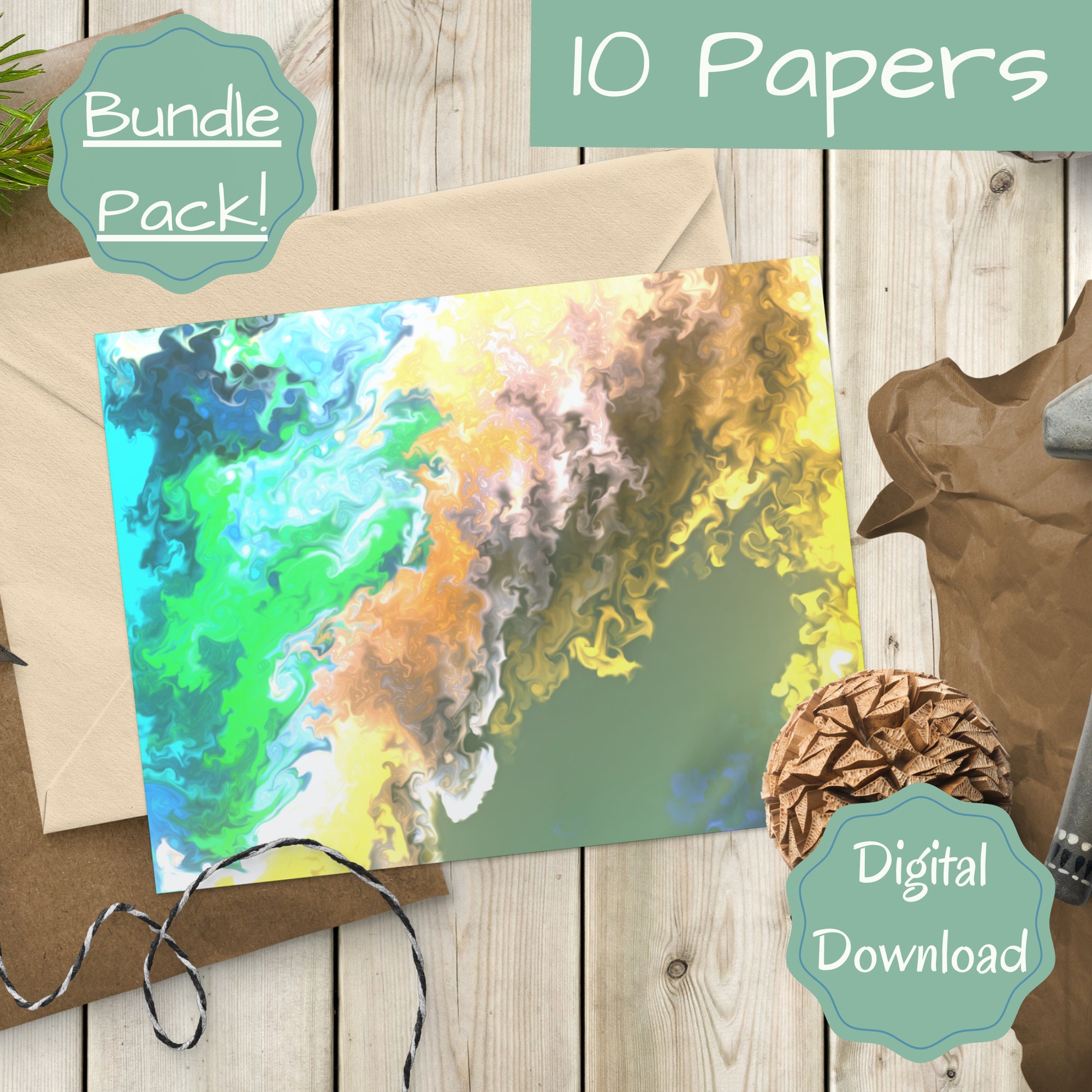 10 DIGITAL Papers FLUID ART Designs 300 D P I in Blue, Yellow, and More ...