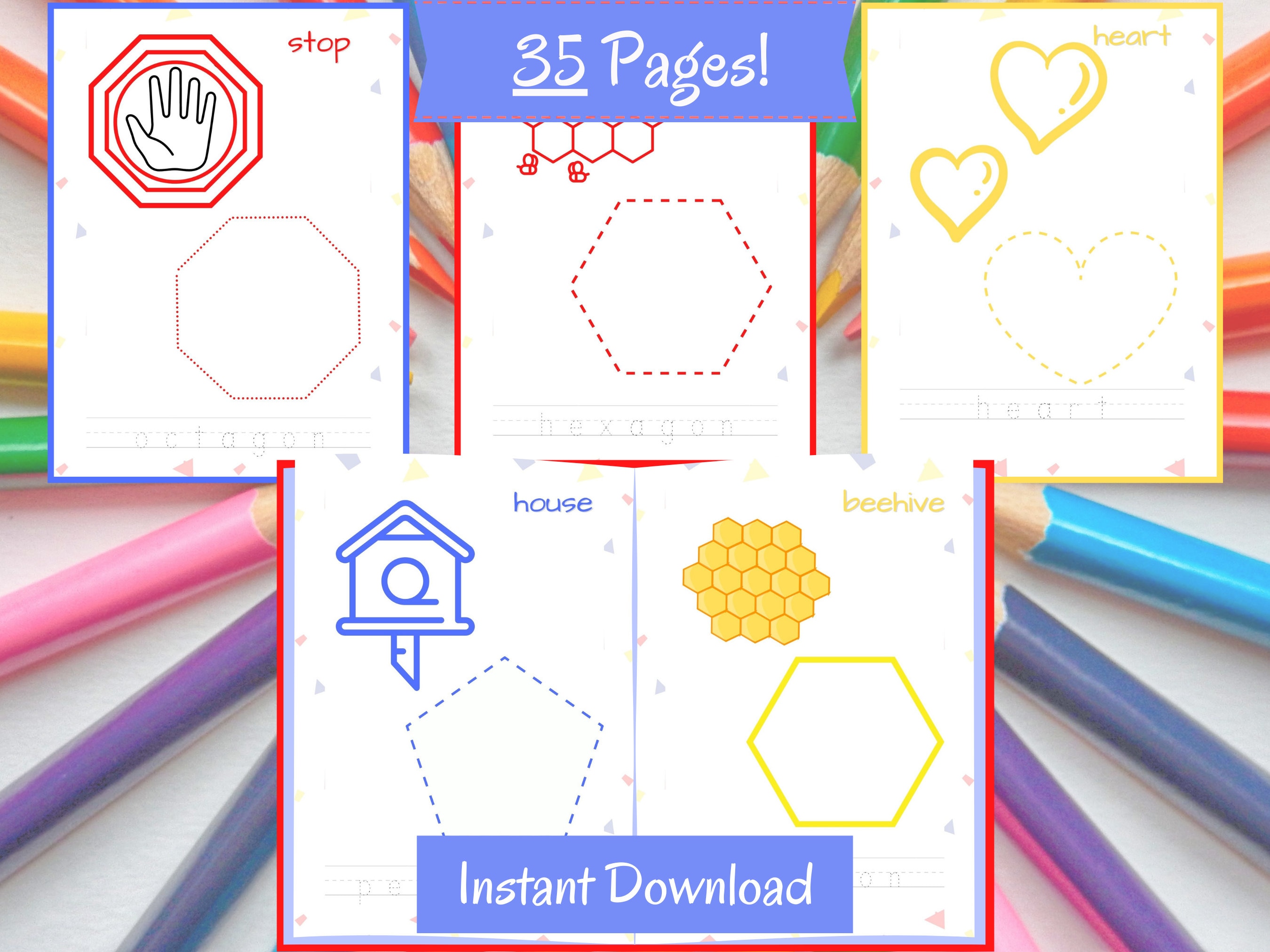 DIGITAL PRESCHOOL SHAPES Worksheets 35 Pages Preschool Worksheets ...