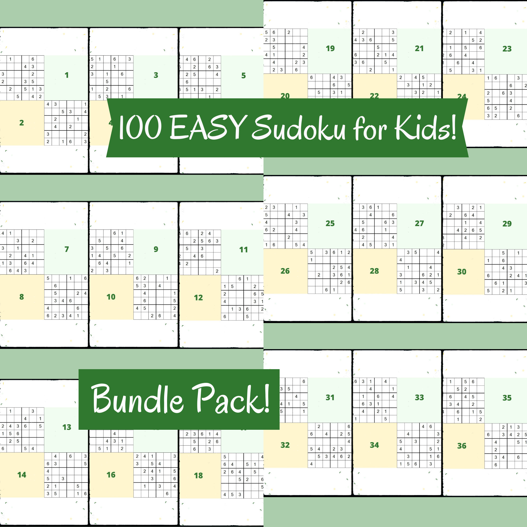 DIGITAL 100 6x6 EASY SUDOKU for Kids Bundle, Sudoku Printable Pack ...