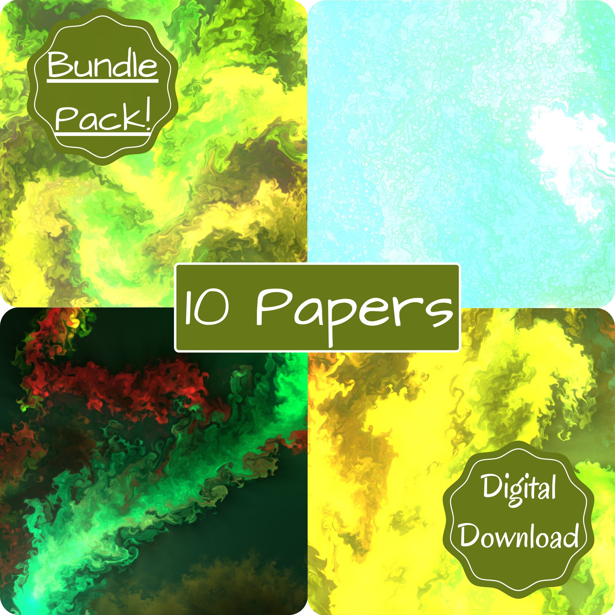 10 DIGITAL Papers FLUID ART Designs 300 D P I in Blue, Green, and More ...