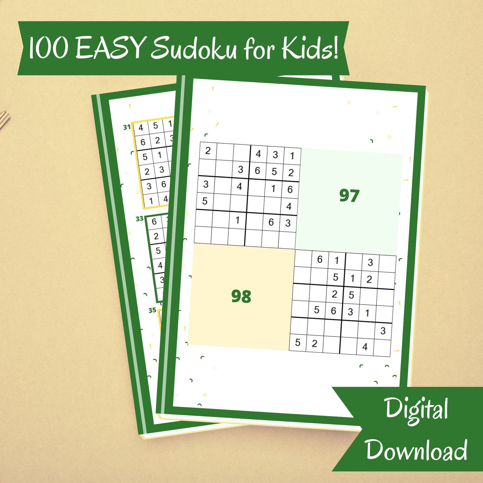 DIGITAL 100 6x6 EASY SUDOKU for Kids Bundle, Sudoku Printable Pack ...