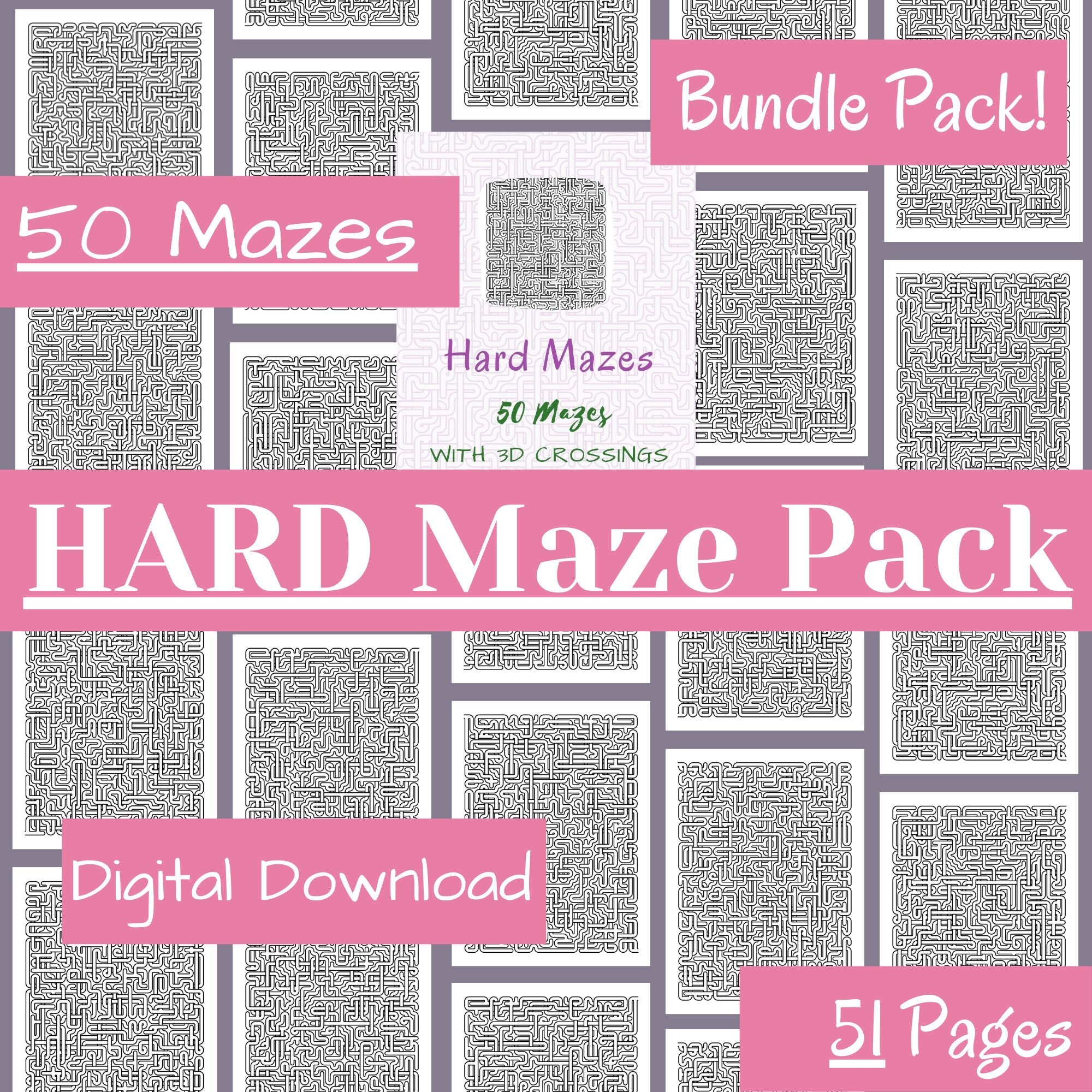 DIGITAL MAZES BUNDLE, 50 Hard Mazes With 3D Crossings, Maze Bundle ...