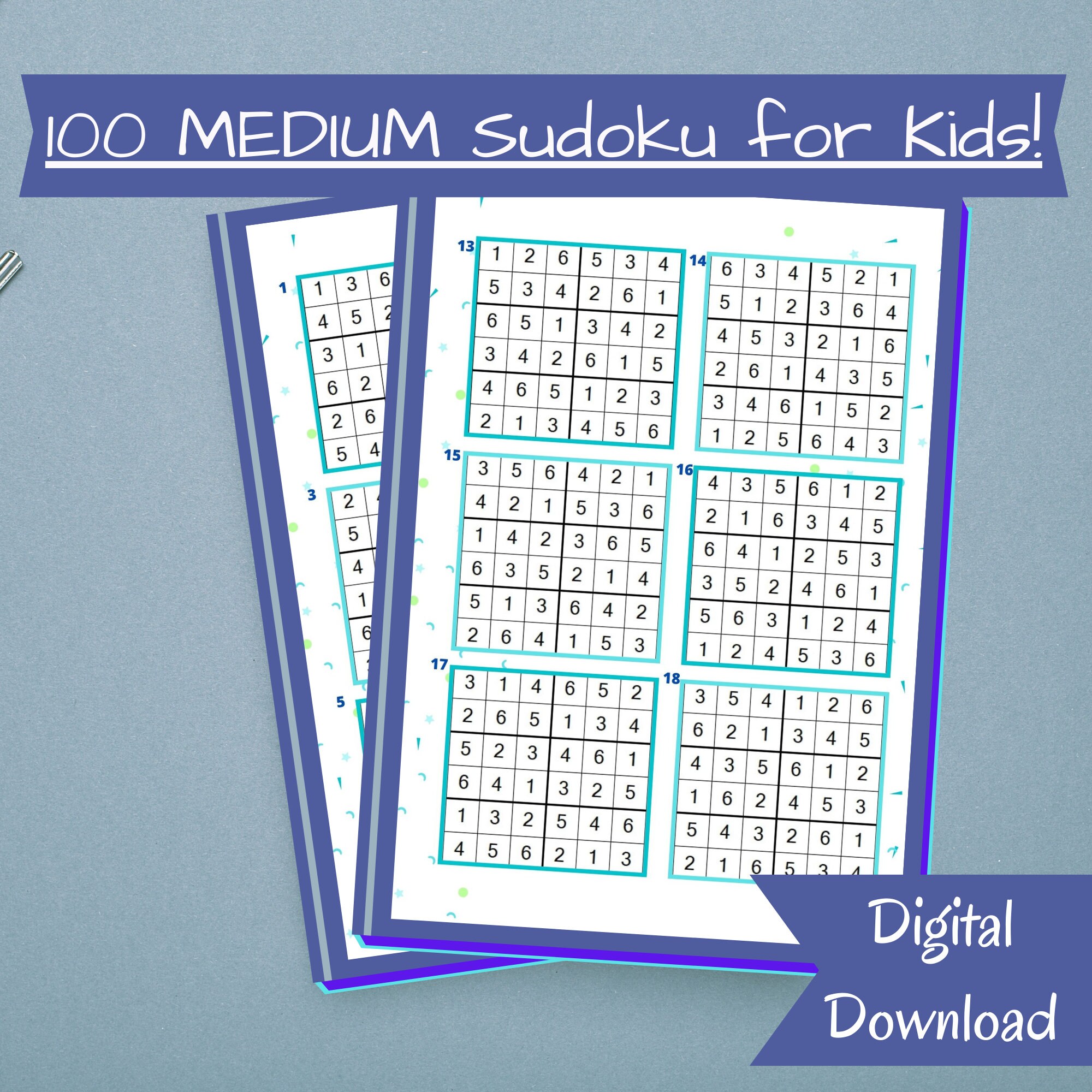 DIGITAL 100 6x6 MEDIUM SUDOKU for Kids Bundle, Sudoku Printable Pack ...