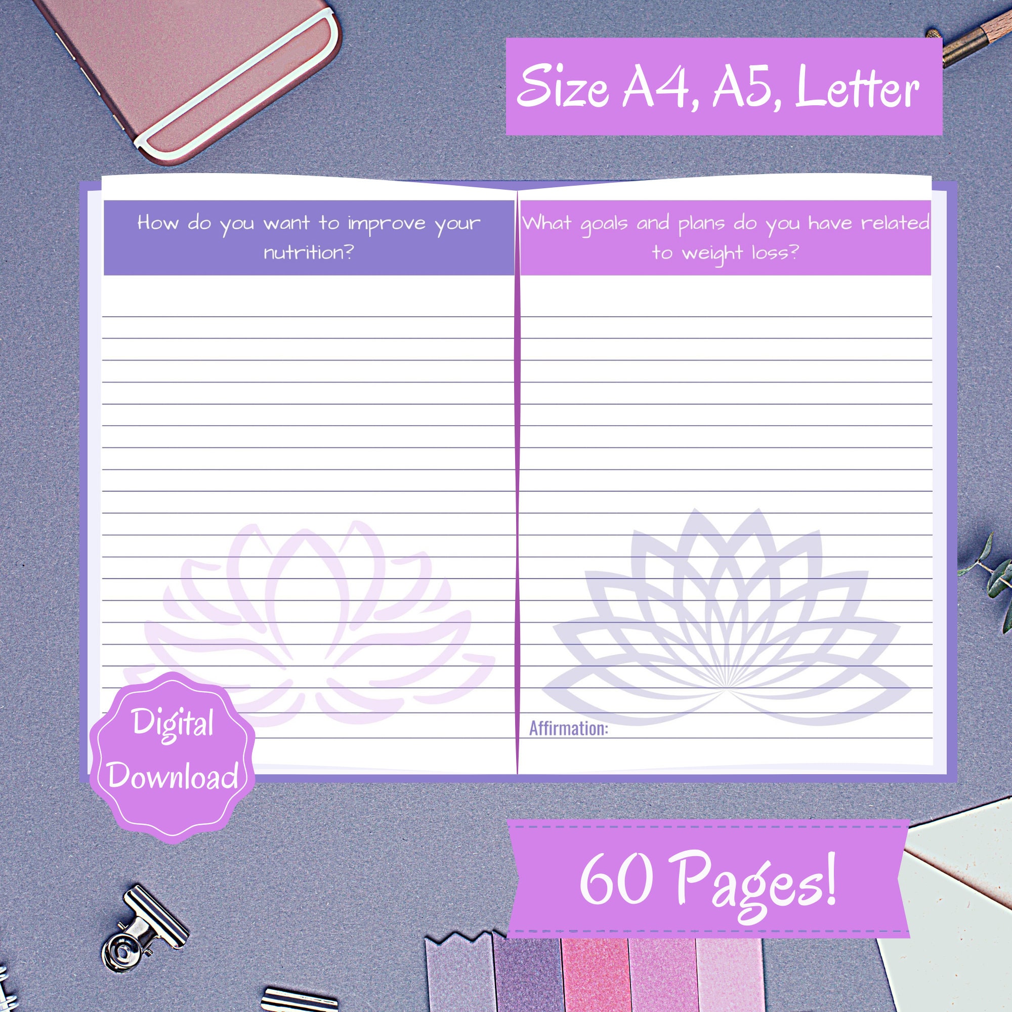 DIGITAL WELLNESS JOURNAL Printable Wellness Prompts 60 Page in Full ...