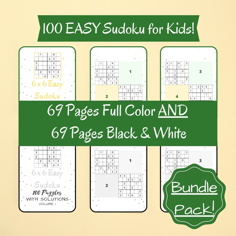 DIGITAL 100 6x6 EASY SUDOKU for Kids Bundle Sudoku Printable - Etsy