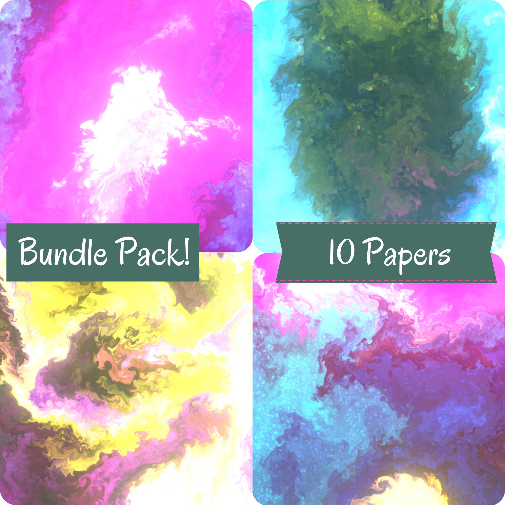 10 DIGITAL Papers FLUID ART Designs 300 D P I in Pink, Purple, and More ...