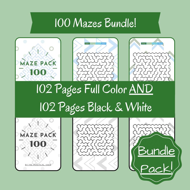 DIGITAL 100 MAZES BUNDLE, 4 Difficulty Levels, Maze Bundle, Maze Pack ...
