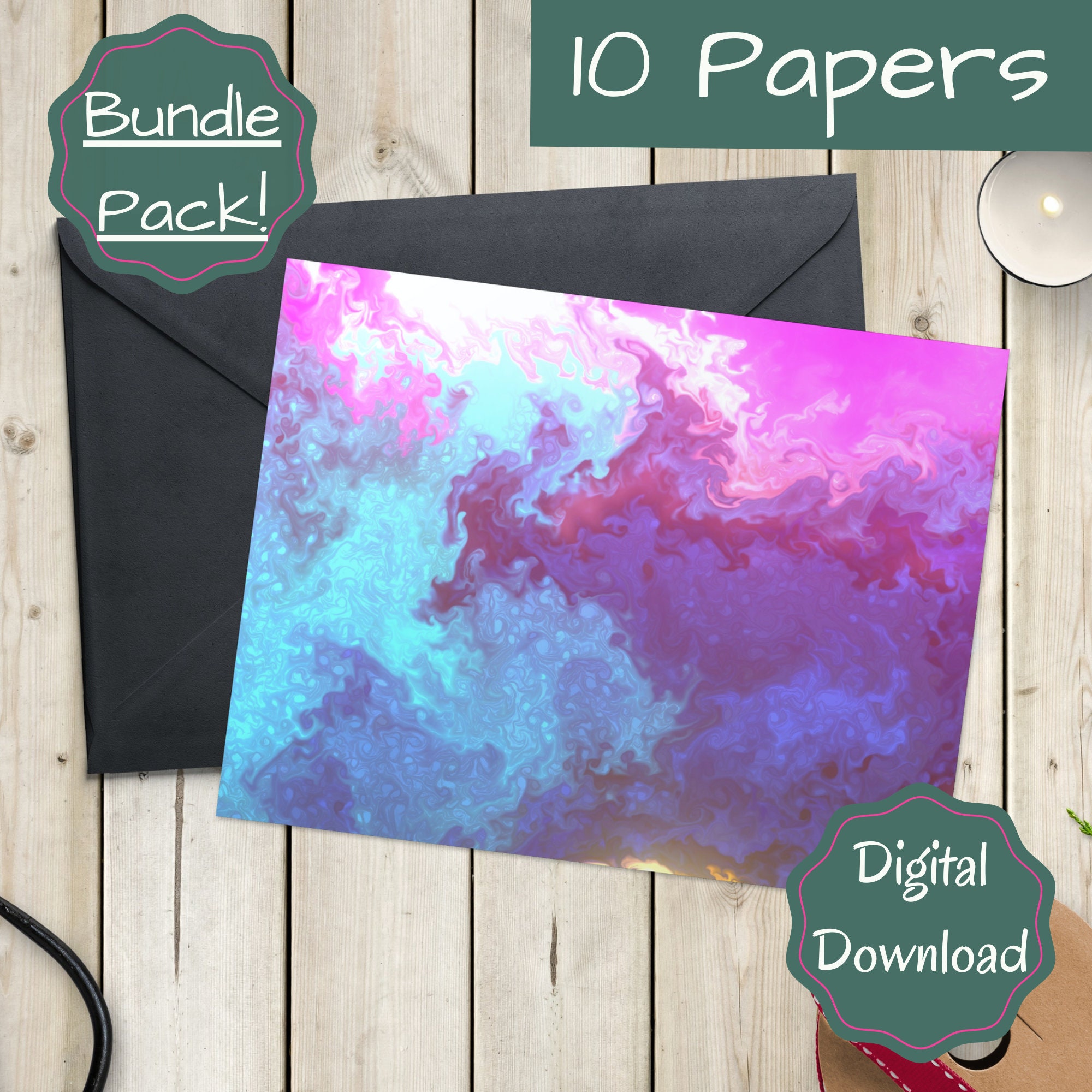 10 DIGITAL Papers FLUID ART Designs 300 D P I in Pink, Purple, and More ...