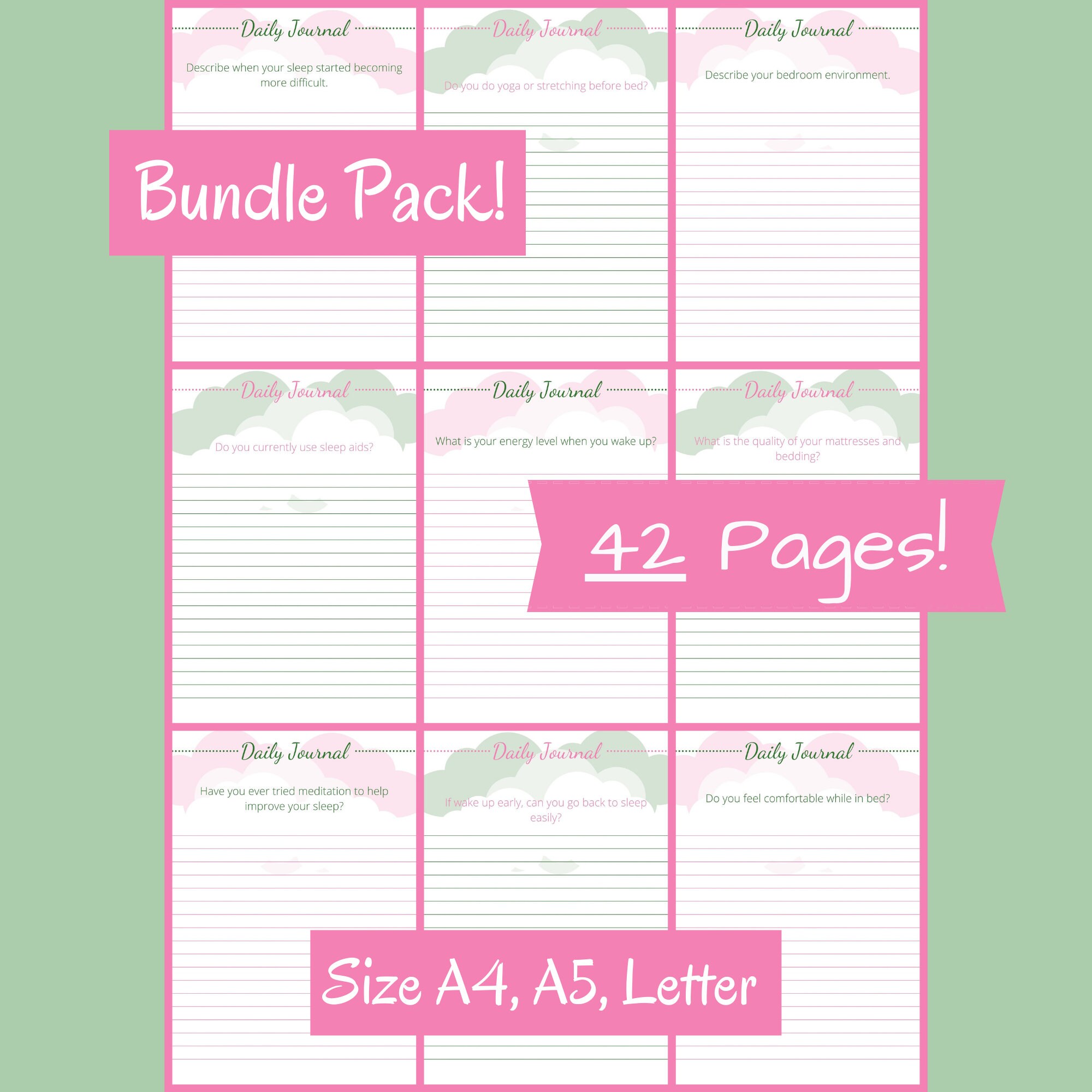 DIGITAL SLEEP JOURNAL Printable Sleep Prompts 42 Pages in Full Color/42 ...