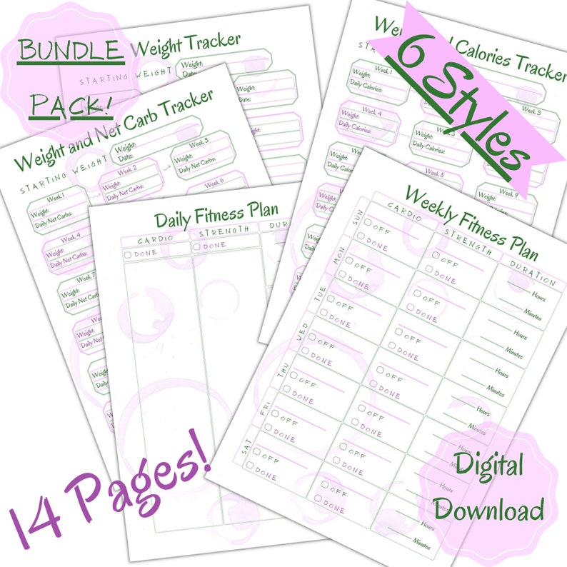 DIGITAL WEIGHT TRACKER Printable Health Bundle 14 Pages Tracker, Meal ...