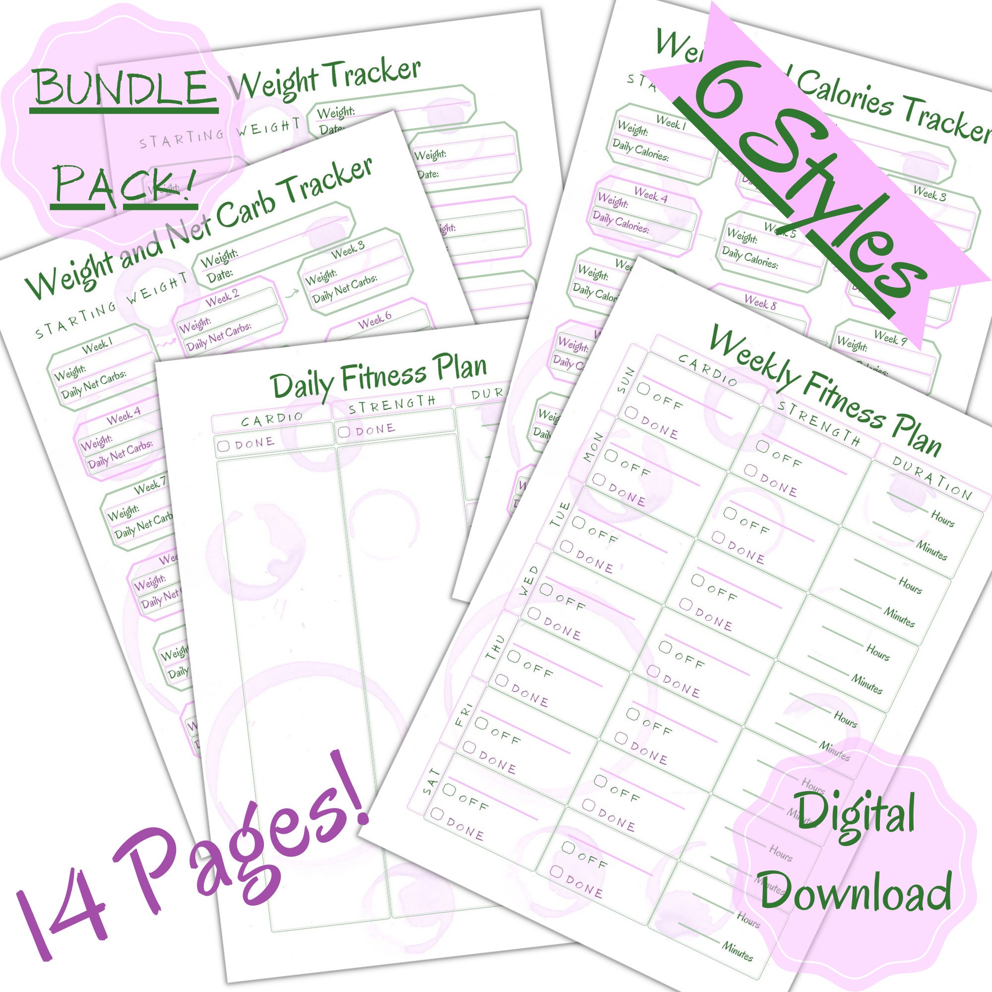 DIGITAL WEIGHT TRACKER Printable Health Bundle 14 Pages Tracker, Meal ...