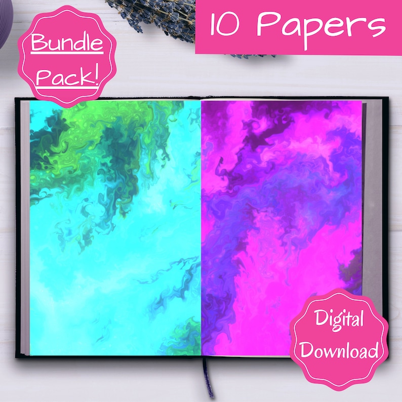 10 DIGITAL Papers FLUID ART Designs 300 D P I in Pink, Purple, and More ...