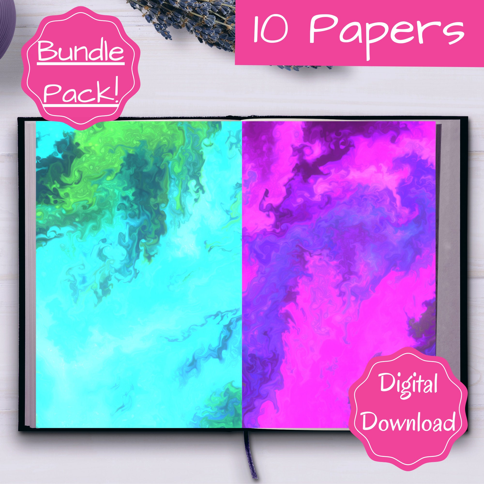 10 DIGITAL Papers FLUID ART Designs 300 D P I in Pink, Purple, and More ...