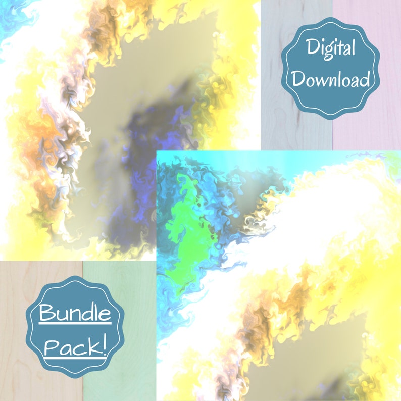 10 DIGITAL Papers FLUID ART Designs 300 D P I in Blue, Yellow, and More ...