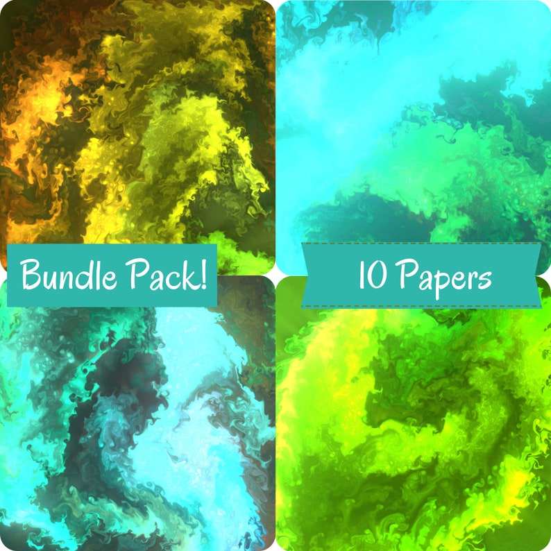 10 DIGITAL Papers FLUID ART Designs 300 D P I in Blue, Green, and More ...