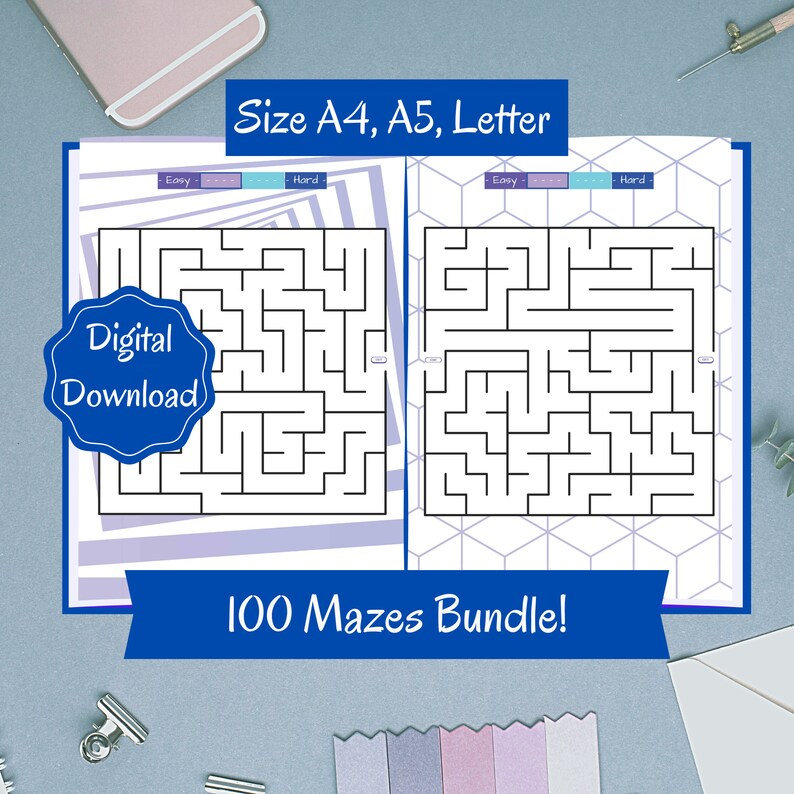 DIGITAL 100 MAZES BUNDLE, 4 Difficulty Levels, Maze Bundle, Maze Pack ...