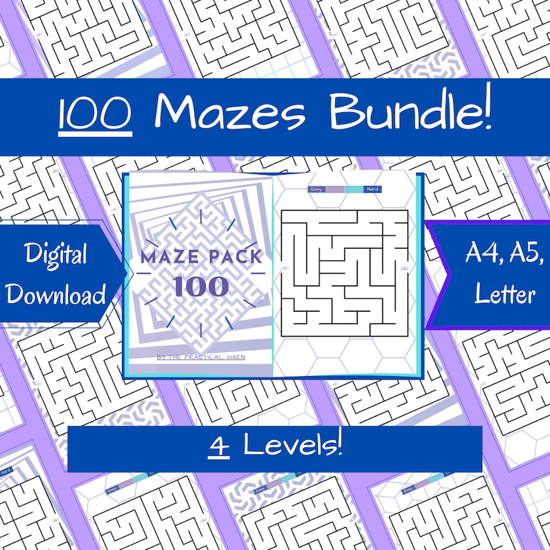 DIGITAL 100 MAZES BUNDLE, 4 Difficulty Levels, Maze Bundle, Maze Pack ...