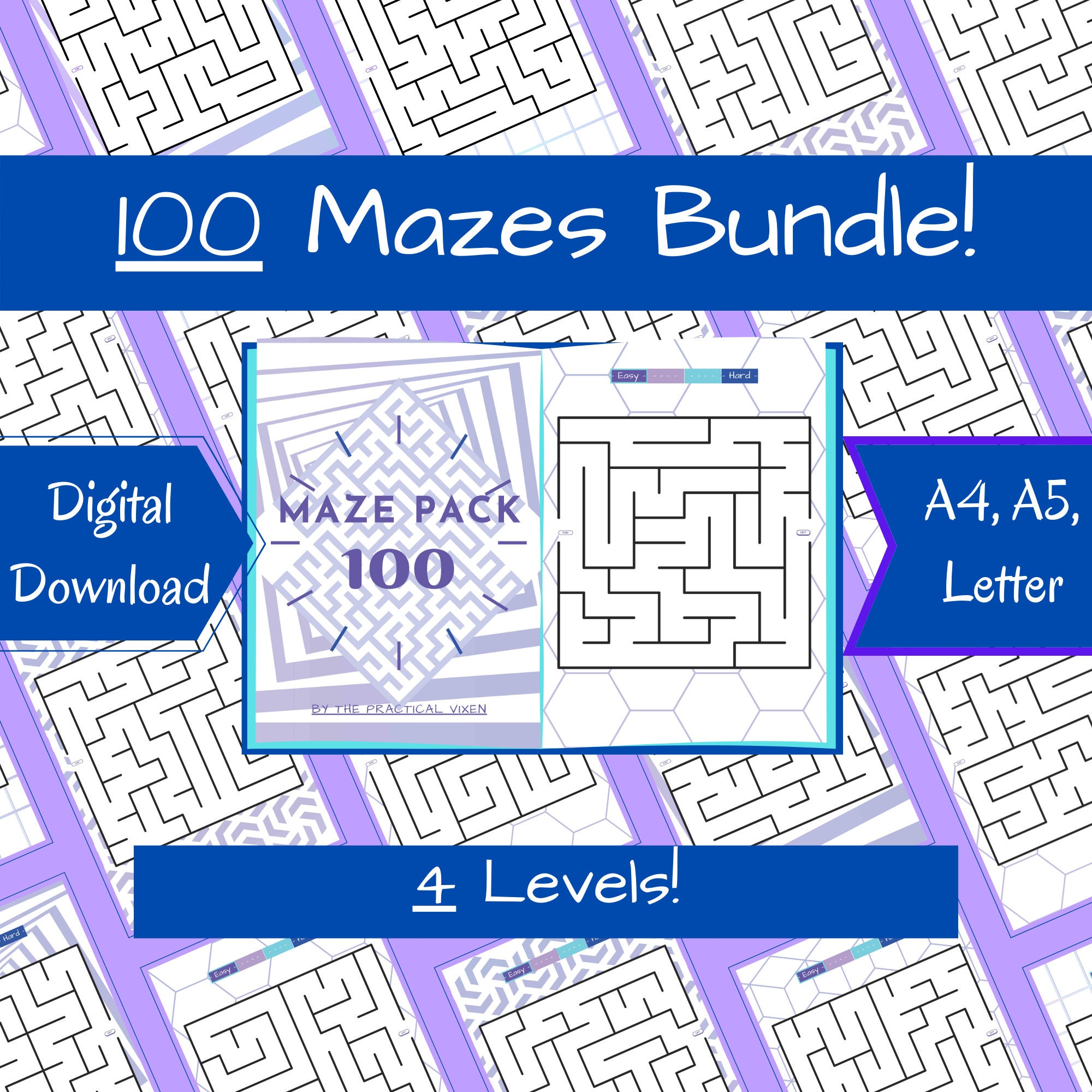 DIGITAL 100 MAZES BUNDLE, 4 Difficulty Levels, Maze Bundle, Maze Pack ...