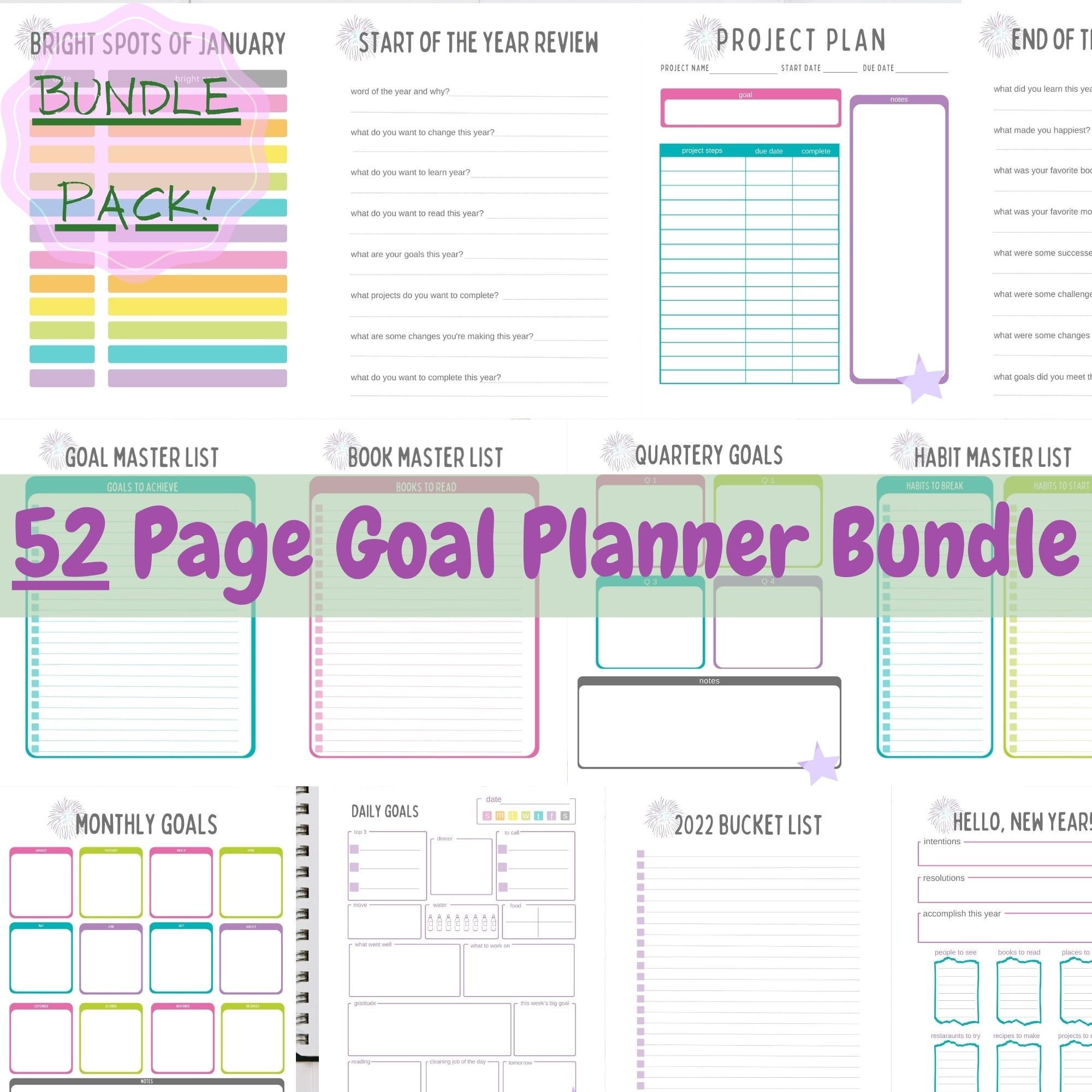 DIGITAL 2022 GOAL PLANNER Printable 52 Pages Bucket List, Daily ...