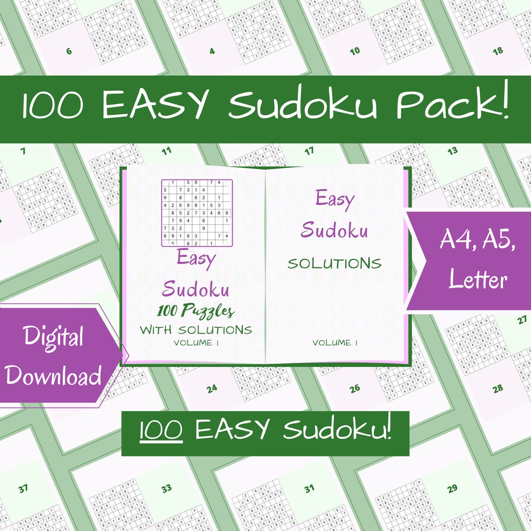 DIGITAL 100 EASY SUDOKU Bundle, Sudoku Printable Pack, Easy Sudoku ...