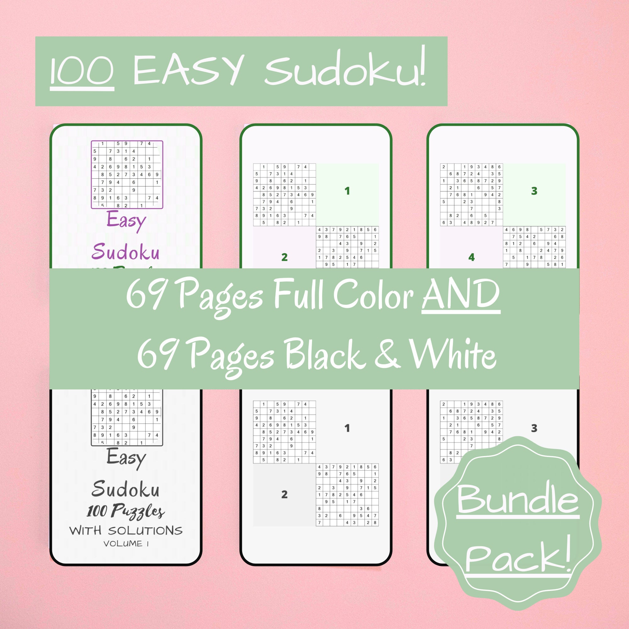 DIGITAL 100 EASY SUDOKU Bundle, Sudoku Printable Pack, Easy Sudoku ...