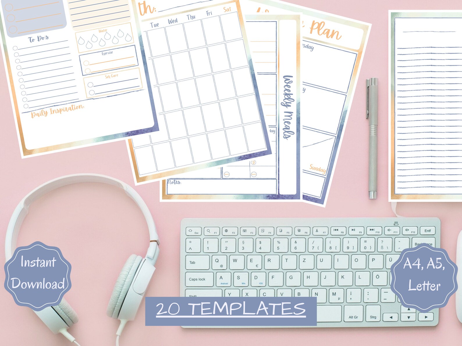 DIGITAL STATIONARY BUNDLE Printable 20 Template Pages, Daily to Do List ...