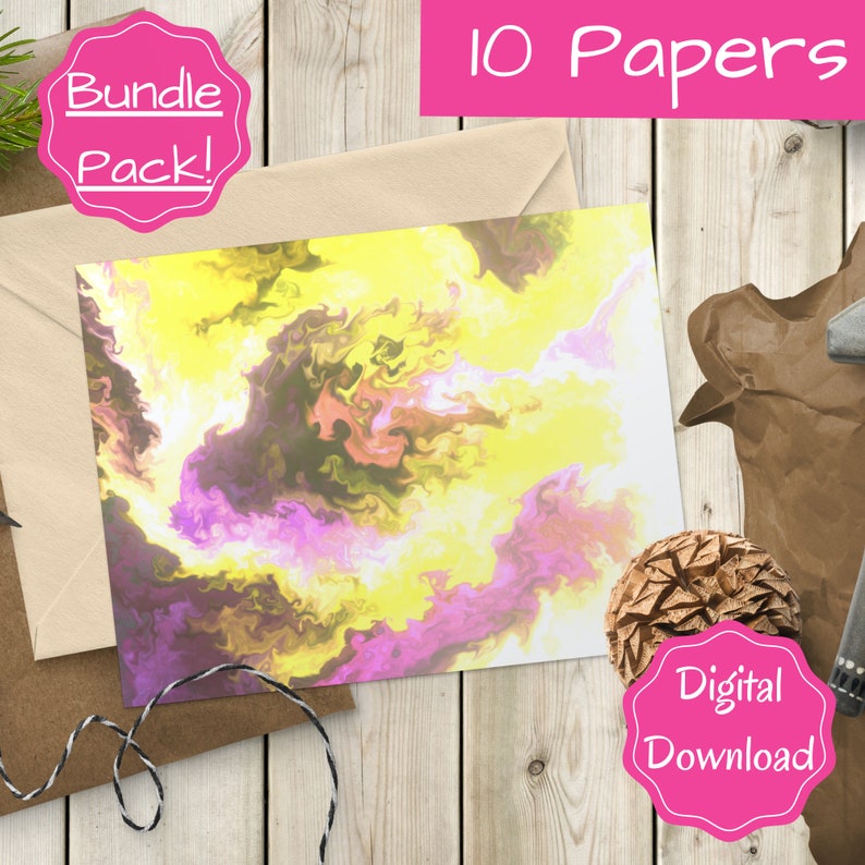 10 DIGITAL Papers FLUID ART Designs 300 D P I in Pink, Purple, and More ...