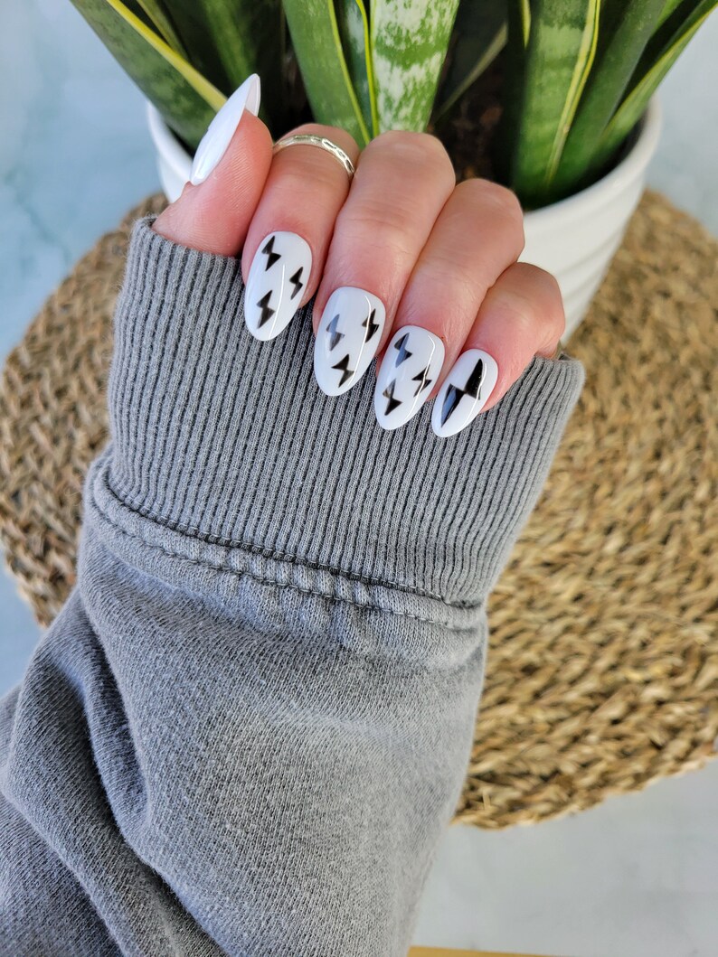 Super Light Blue Lightning Bolt Neutral Press on Nails | Custom Sized ...