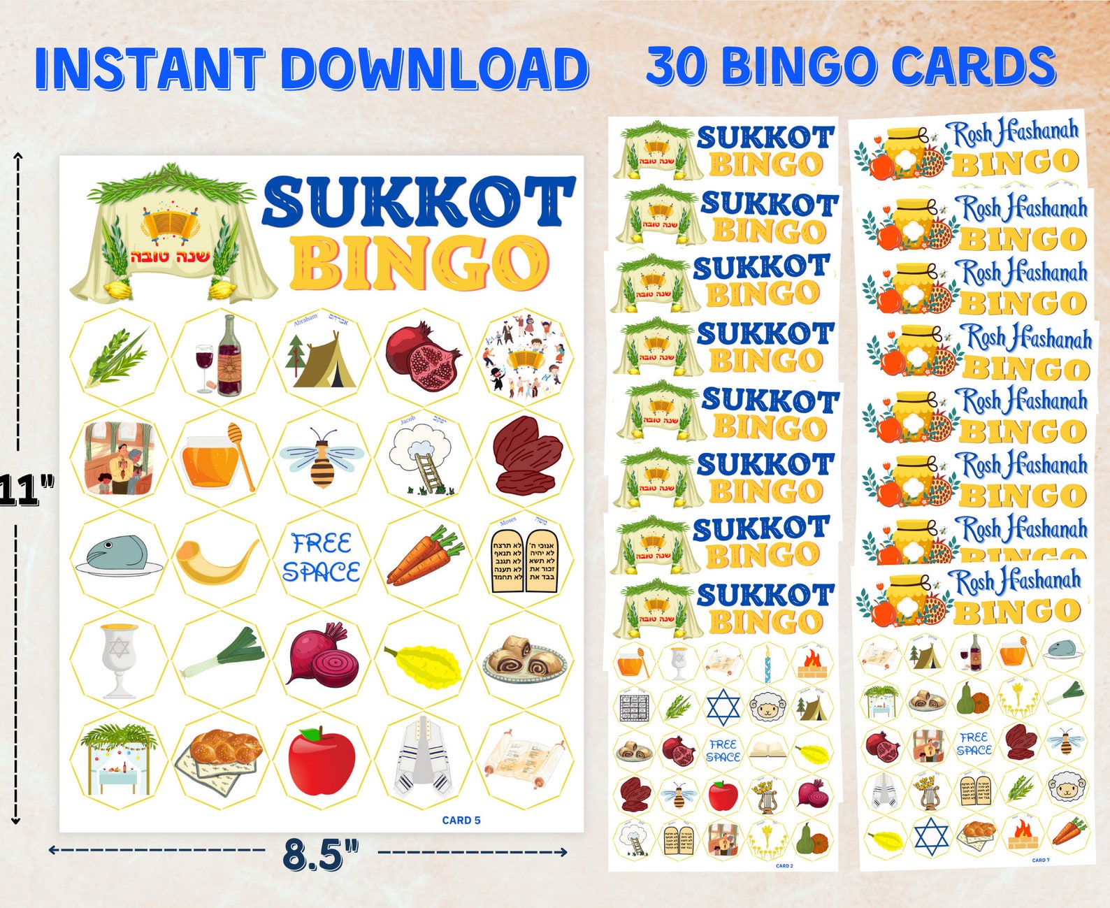 ROSH Hashanah Bingo | Rosh Hoshana Games | Fun Rosh Hashanah ACTIVITIES ...