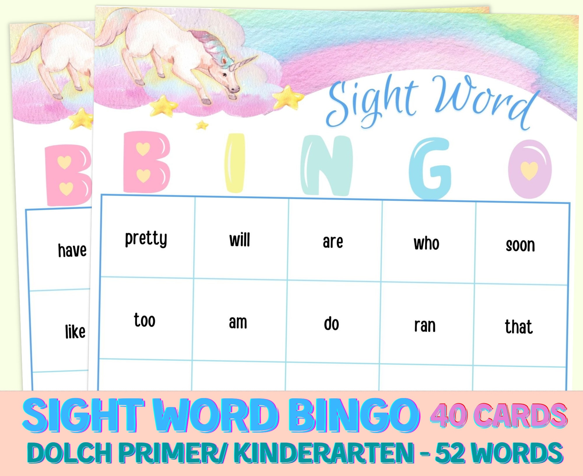 SIGHT WORD Bingo DOLCH Primer Instant Download Kindergarten Worksheet ...