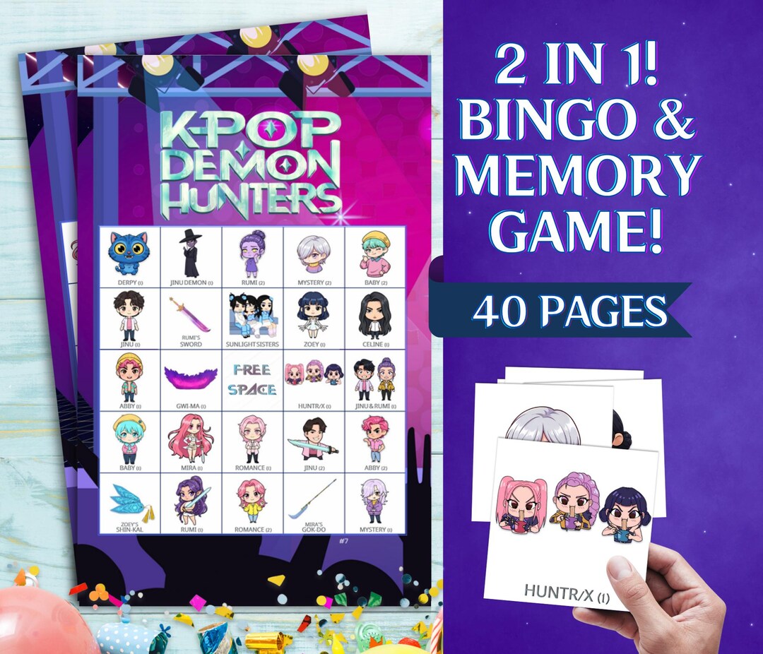 KPOP Demon Hunters Birthday Party Printable Games Bingo | Fun Hunters ...