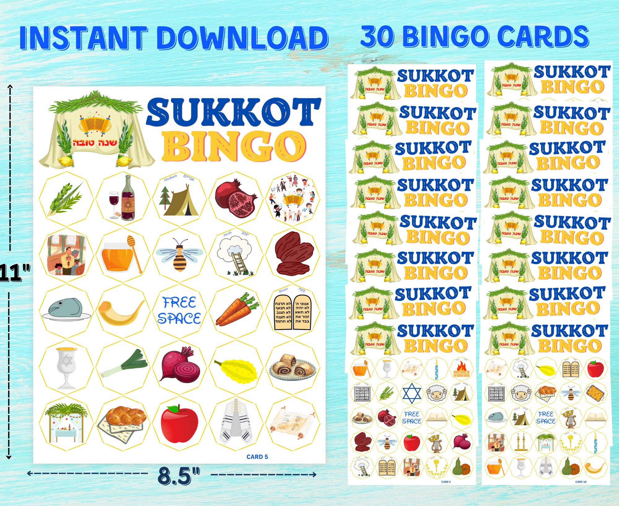 SUKKOT Bingo Sukkot Games Fun Sukkah ACTIVITIES Kids - Etsy