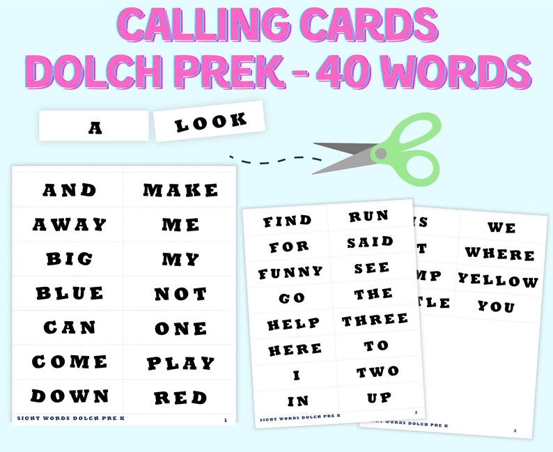 Prek Sight Word Bingo Dolch Sight Words Instant Download - Etsy