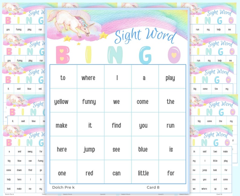 Prek Sight Word Bingo Dolch Sight Words Instant Download - Etsy Australia