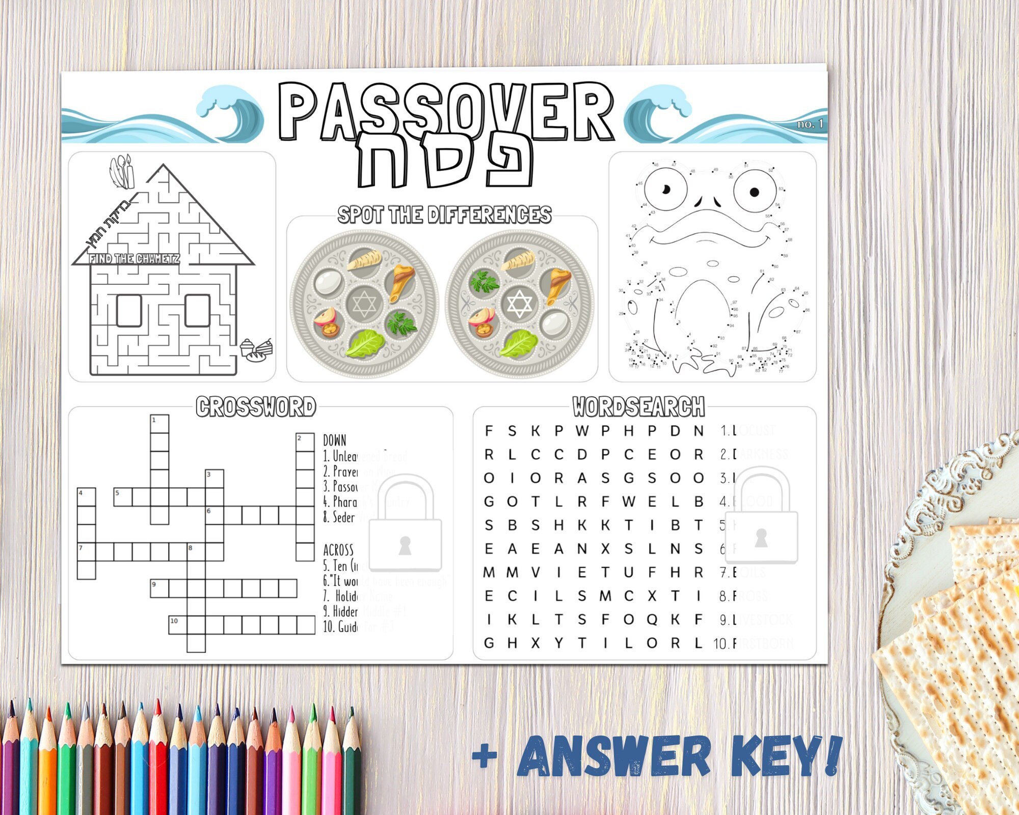 Printable PASSOVER Placemat Activity Sheet פסח PESACH Seder Puzzle ...