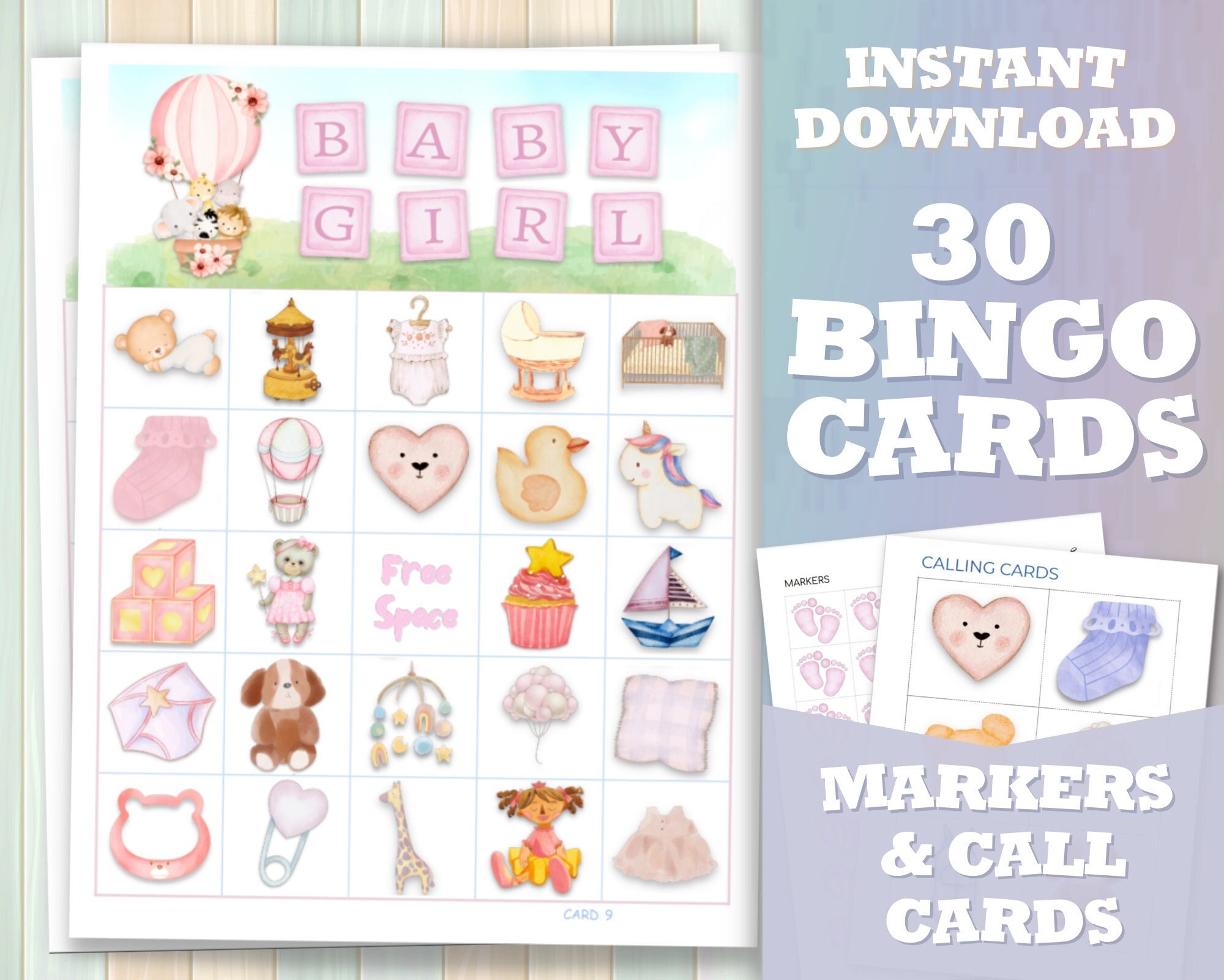 Baby Shower Bingo Baby Shower Games It's a Girl Baby - Etsy