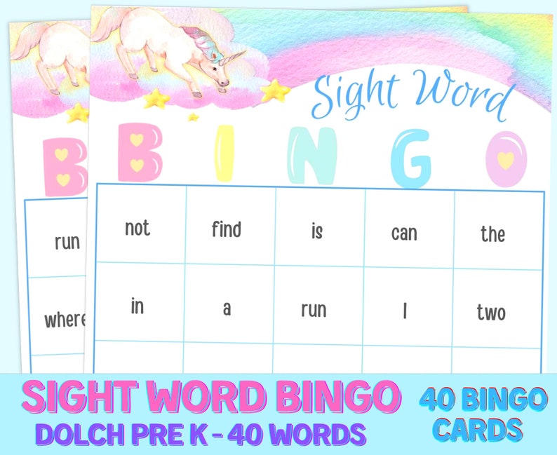 Prek Sight Word Bingo Dolch Sight Words Instant Download Preschool ...