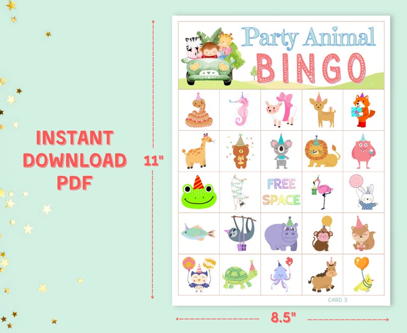Safari Party Game Birthday Bingo With Cute Animal Icons, Safari ...