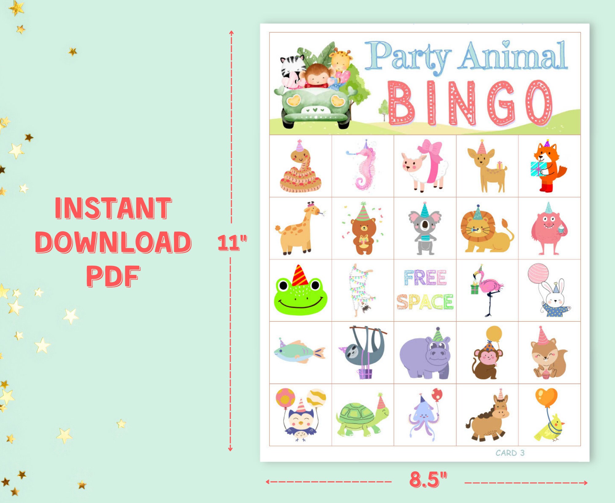 Safari Party Game Birthday Bingo With Cute Animal Icons, Safari ...