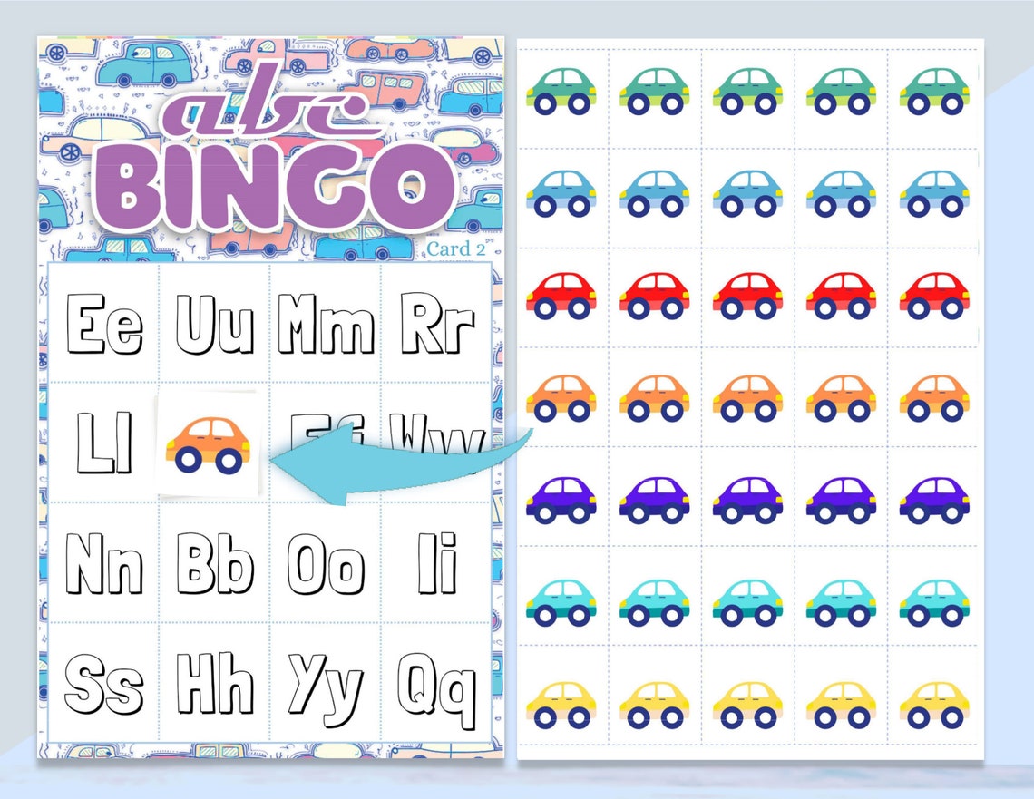 Cars Party Games Cute ABC Coloring Alphabet Bingo Fun Way - Etsy