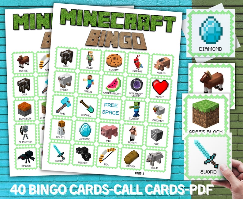 Party Bingo Mincrafter Birthday Gamer Bingo Pixel Mining - Etsy